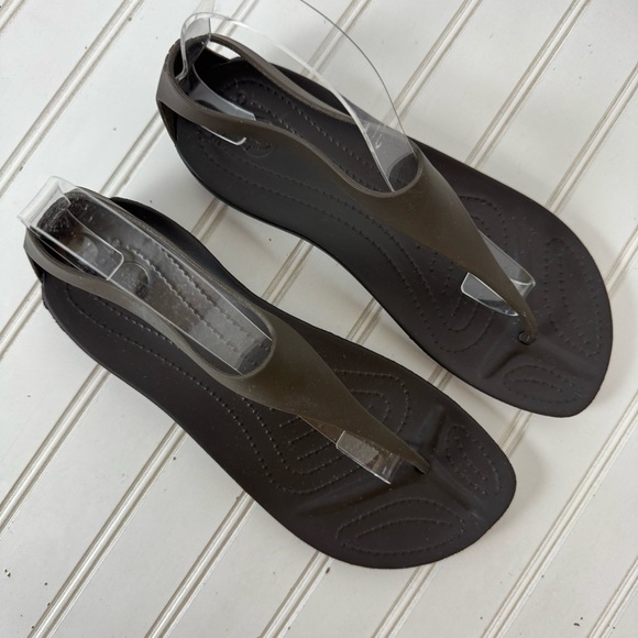 CROCS | Shoes | Crocs Sandals Womens 9 Brown Sexi Flip Flop Thong Flat ...